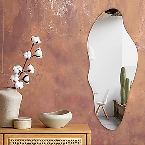 CHOMAE Irregular Wall Mirror, Asymmetrical Wall Mounted Mirror 19.6 x 47 Inch, Large Decorative Shaped Mirror for Living Room, Bedroom, Entryway, Lake Shape