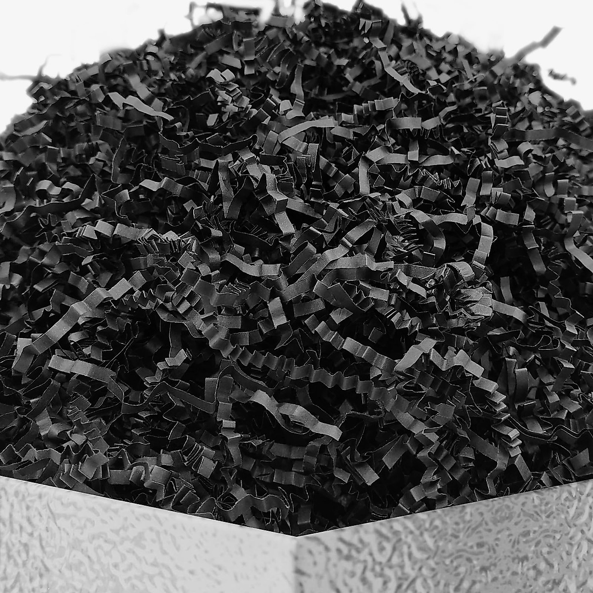 DOTUHAO Crinkle Cut Paper Shred, Black Color Crinkle Paper, Gift Basket Filler, Gift Box Filler Paper Shreds, Raffia Grass great for Gift Wrapping, Basket Filling (Black, 2 oz)