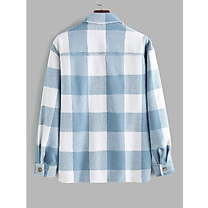 ZAFUL Men's Plaids Shirt Long Sleeve Button Down Lightweight Flannel Jacket Casual Shirt Shacket Classic Flannel Shirts(Plaid-Blue,L)