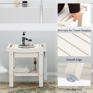 FERFALDER HDPE Waterproof Shower Bench for Inside Shower 16" – Corner Shower Bench Seat with Storage Towel Shelf, Durable Bath Bench for Shower, Ideal Shower Bench for Shower and Inside Showers