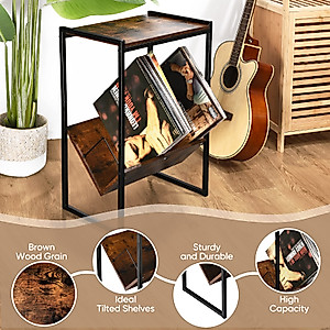 DACK Record Player Stand with Vinyl Storage,Matte Black Metal Turntable Stand, Sturdy Record Player Cabinet for Living Room Bedroom Office