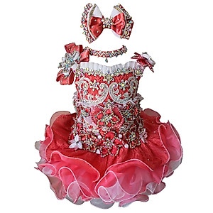 Jenniferwu G016 Infant Toddler Baby Newborn Little Girl's Pageant Party Birthday Dress Peach Size 12-18M