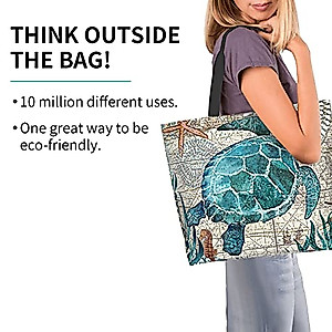 AmerTac Sea Turtle Tote Bag Large Women Casual Shoulder Bag Handbag Ocean Turtle Gifts Beach Bags Heavy Duty Waterproof For Weekender Travel Reusable Grocery Shopping Outdoor