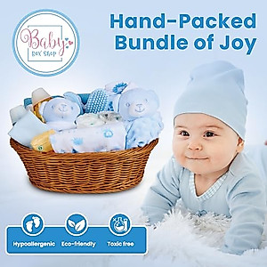 Basket for Boy - 18 Baby Boy Essentials, Blue Baby Gift Sets for Newborn, New Baby Boy Gift Basket, Maternity Welcome Baby Boy Gift