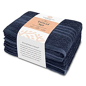White Classic 12 Piece Bath Towel Set for Bathroom - Wealuxe Collection 2 Bath Towels, 4 Hand Towels, 6 Washcloths 100% Cotton Soft and Plush Highly Absorbent, Soft Towel for Hotel & Spa - Navy