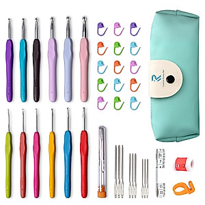 RealPlus Crochet Hooks Set, 12 Sizes Crochet Hooks Set for Arthritic Hands, Ergonomic Soft Grip Handles, Crochet Kit for Beginners, Christmas Gifts for Women, Large Crochet Needle with Blue Case
