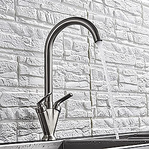Widespread Faucet, Kitchen Sink Faucet for Bar Farmhouse Commercial, Bath Kitchen Sink Faucets, Brushed Nickle Dual Handle Kitchen Basin Faucets, Deck Mounted Hot & Cold Water Mixer Basin Sink Taps