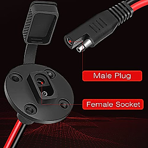 EXTRACTME 2 Pack SAE Connector Power Socket Sidewall Port, 10AWG Weatherproof SAE Quick Connect Solar Panel Flush Mount Connector Plug Cable with 2 SAE Adapter for Solar Generator Battery Charger
