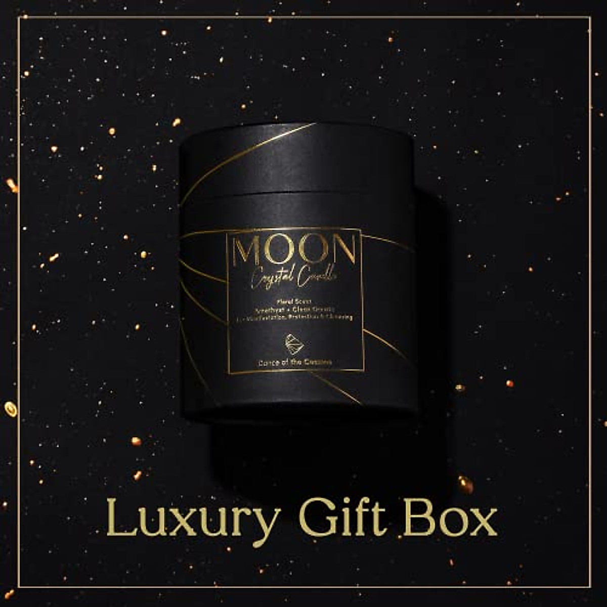 Healing Aromatherapy Crystal Candle| Amethyst and Clear Quartz| Lavender Essential Oil| Wood Wick| Black Soy Wax| Large 10.5 Oz Jar| for Manifestation, Stress Relief, and Magic| Luxury Gift Box|