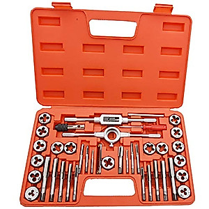 40 Piece Tap and Die Set,SAE Inch Sizes, Essential Threading Tool with Complete Accessories and Storage Case, for Cutting External and Internal Threads, SAE Thread Types: NC, NF, NPT, by NAKAO