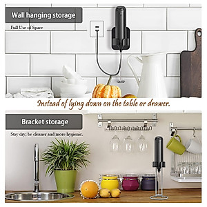 Rechargeable Milk Frother Handheld for Coffee, Electric Stirrer with Wall Mounted Stand, Whisk Drink Mixer Wand, Milk Foamer for Matcha Latte