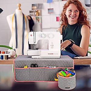 FINESUN 2in1 Sewing Machine Accessories, Includes Sewing Machine Dust Cover and Mat for Brother, Singer, Bernina and Most Machines (pink)
