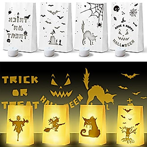 Halloween Lantern Luminary Paper Bags 4 Different Style 16 Pieces Paper Candle Bags with LED Tea Lights,Halloween Party Decor