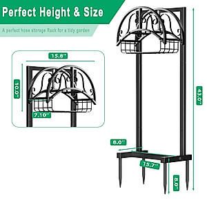 Yalivon Garden Hose Holder Freestanding, Water Hose Holder Hose Hanger Heavy Duty Metal Hose Stand Holds 160-feet Hose, Outdoor Hose Organizer Sturdy Garden Hose Storage Rack for Outside