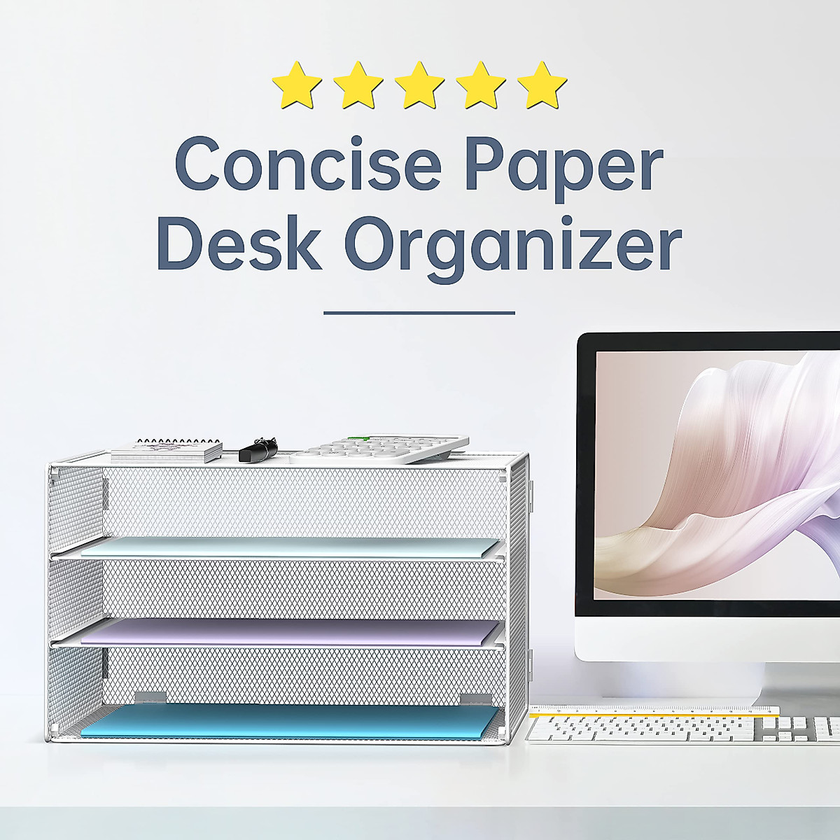 DALTACK 3 Tier Letter Tray Paper Organizer Mesh Metal Desk File Organizer for Home & Office, White