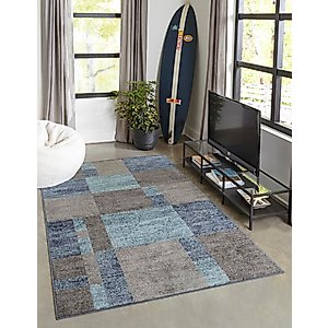 Rugs.com Equinox Collection Rug – 5' 3 x 8' Blue Gray Low Rug Perfect for Bedrooms, Dining Rooms, Living Rooms