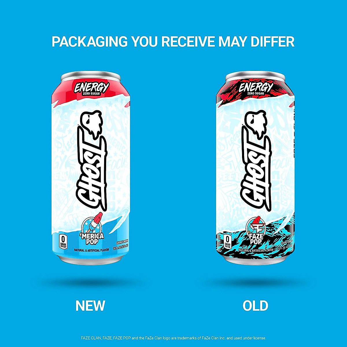 GHOST Energy Drink - 12-Pack, 'Merica Pop, 16oz Cans - Energy & Focus & No Artificial Colors - 200mg of Natural Caffeine, L-Carnitine & Taurine - Gluten-Free & Vegan