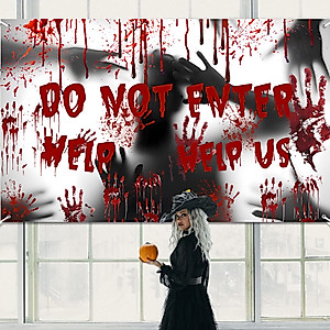 WETEL Halloween Scary Backdrop Banner Large 72"x44" Bloody Banner Decorations No One Leaves for Halloween Party Supplies Bedroom Home Indoor Outdoor Outside Decor