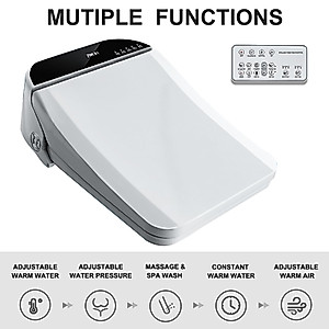 ZMJH ZMA105S Square Electronic Bidet Toilet Seat, Smart, Self Cleaning Hydroflush, Hybrid Heating, Heated Dryer, Nightlight, Vortex Wash, remote control