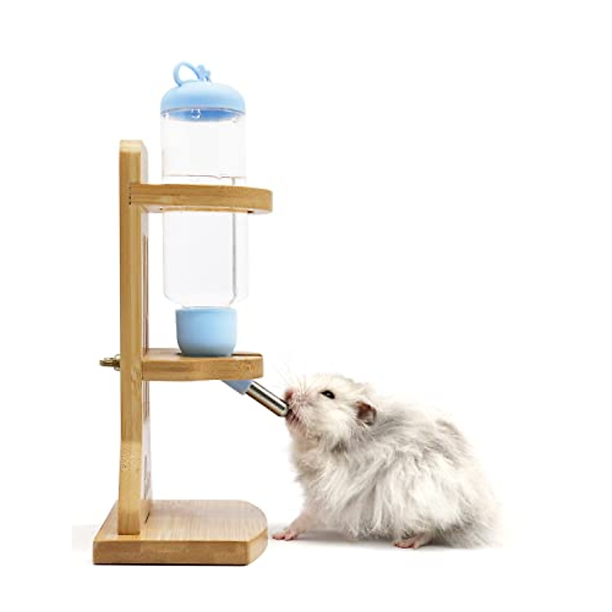 Rubor Hamster Water Bottle with Stand Small Animal Water Bottle Holder with 125ml Hanging Water Auto Dispenser for Syrian Rabbit Dwarf Gerbils Mice Rats Degus Small Pet Rodents (Bule)