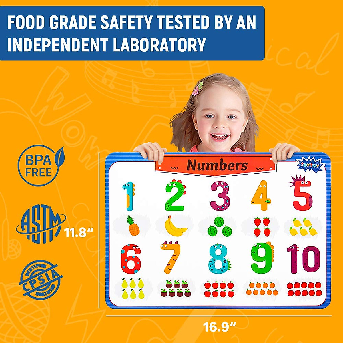 teytoy Kids Placemats Set of 5, Laminated Toddler Educational Learning Table Place Mats, Alphabet Math Shapes Colors Calendar, Children Montessori Eat Mat No Slip Waterproof Heat Resistant 17x12inch