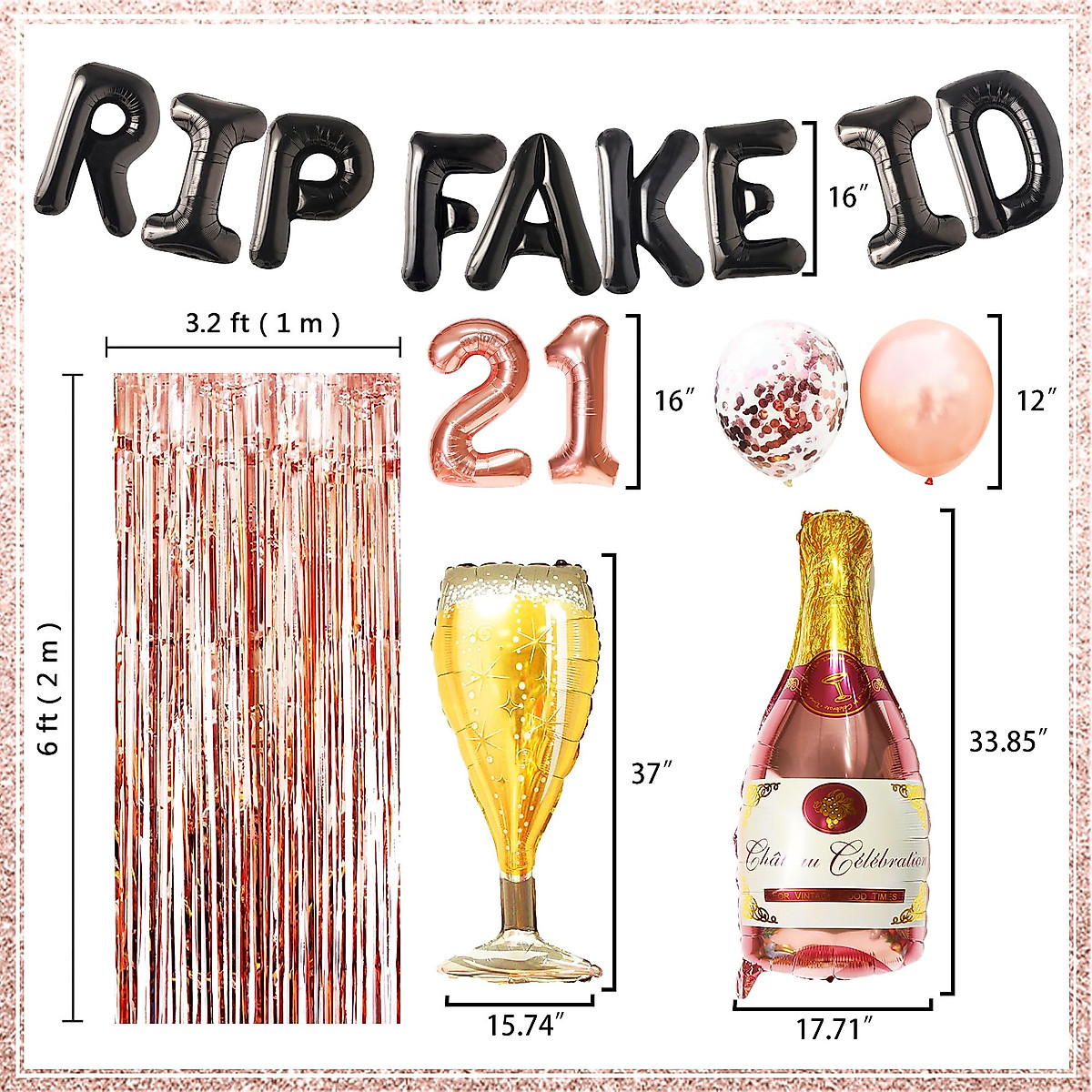LaVenty Rose Gold 21st Birthday Decorations Finally 21 Rip Fake ID Birthday Party Decoration Her 21st Birthday for Women Forever 21 Birthday Decorations