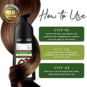 BIOGREEN ROOTS Ammonia-Free Herbal Hair Shampoo - Effectively Covers Gray Hair for Men and Women - Natural Color and Herbal Nourishment - No Stain on Skin - Dark Brown (200 ml)