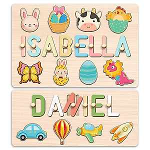 SalaGraphics Personalized Name Puzzles for Toddlers 1-3, Easter Basket Stuffers for Toddler, Personalized Baby Gifts, Wooden Name Puzzle for Kids Personalized, Montessori Toys for 1 Year Old