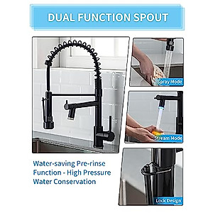 AIMADI Kitchen Faucet,Black Kitchen Faucet,Commercial Kitchen Faucet with Sprayer Single Handle Single Hole Spring Kitchen Sink Faucet,Matte Black