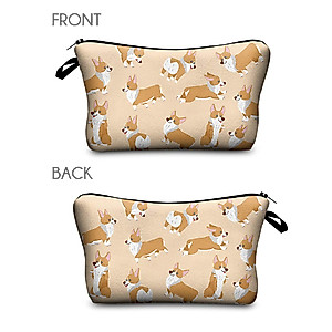 FITINI Makeup Bag Funny,Corgi Dogs Travel Small Cosmetic Bags Organizer for Women Handbag Toiletry Storage Pouch Waterproof Purse,Set of 3