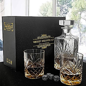 CHRHZN Whiskey Decanter Set - Gifts for Men Crystal Bourbon Decanter Set, Scotch Decanter Set,Whiskey Decanter with 2 Glasses in Gift Box, Gifts for Fathers, Brothers, Bosses, Husbands