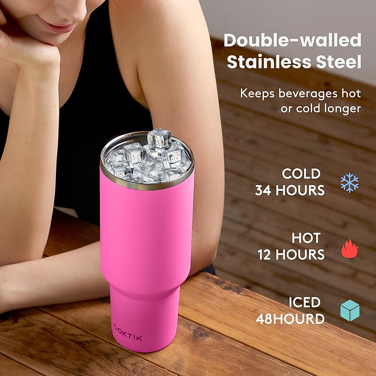 COKTIK 40 oz Tumbler with Handle and Straw, Double Insulated Tumblers with Flip Straw and Top Handle, Leakproof Tumbler, Stanley Cup, Insulated Water Bottle (Fuscia)