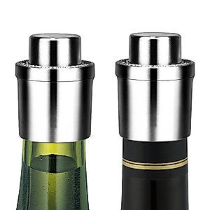 Vacuum Wine Bottle Stoppers, 2 pack, Vacuum Wine Saver, Vacuum Pump Corks, Freshness Keeper, Leak proof, Stainless Steel, Reusable, Best Gift Accessories, Vacumaster