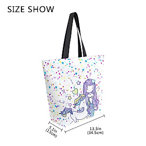 SUABO Tote Bag Unicorn Mermaid Girl Reusable Grocery Bags Canvas Shopping Bag for Women Outdoor