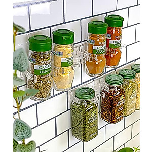 CAXXA 20 Clear Adhesive Spice Gripper Strip Clips, Spice Rack Dispenser, Kitchen Cabinet Holder, 4 Strips, Holds 20 Jars