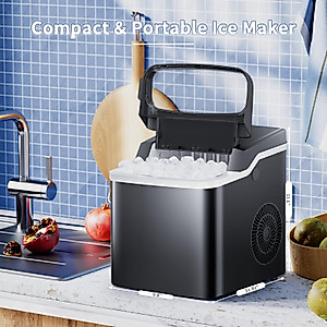 Antarctic Star Ice Maker Countertop with Auto-Cleaning, 26Lbs/24Hrs, 9 Cubes in 6 Mins, One-Click Button, 2 Sizes of Bullet Ice, Energy Saving Ice Machine, for Kitchen, Office, Dorm, Black