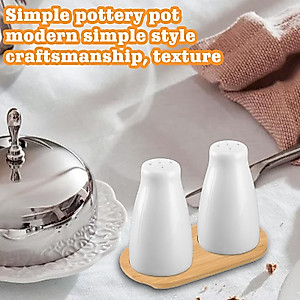 Ceramic Salt and Pepper Shakers Set: YIDM 2 Piece Set with a Bamboo Tray Ceramic Salt Shaker Ceramic Salt and Pepper Shakers Unique Salt and Pepper Set for Cooking, BBQ, Kitchen and Resturant Decor
