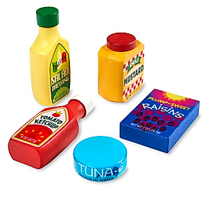 Melissa & Doug Wooden Pantry Products Play Food Set (9 pcs) - Pretend Play Kitchen Accessories, Wooden Play Grocery Sets For Kids Ages 3+