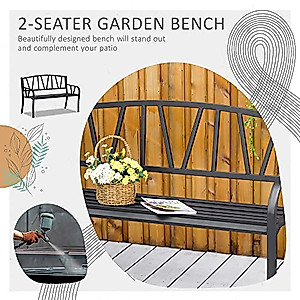 Outsunny 2-Seater Outdoor Garden Patio Bench with a Solid Metal Build, Decorative Backrest, & Ergonomic Comfort Armrests