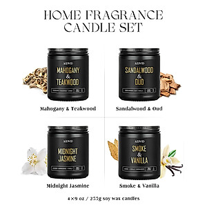 AOOVOO Scented Candles for Men - Candles for Home Scented, Soy Candles, Scented Candles Set, Men Candle Set, Sandalwood Oud/Mahogany Teakwood/Smoke Vanilla/Jasmine Candles Set A
