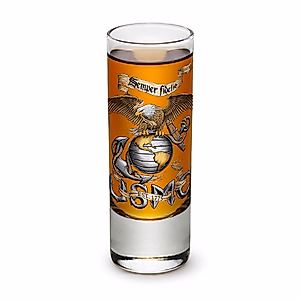 Erazor Bits US Marine Corps USMC Marines - Earth Globe and Anchor - Shot Glass Shooter Heavy Base Tall 2 Ounce - Single - Mini Small Glass - For Liquor - Whiskey, Tequila, Vodka, Spirtis, Beverages -