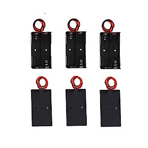 OLIREXD 6PCS 2 x 1.5V AAA Battery Spring Clip Plastic Storage Box 2 Slots x 1.5V AAA Battery Case Holder Black Red Wire Leads (2AAA)