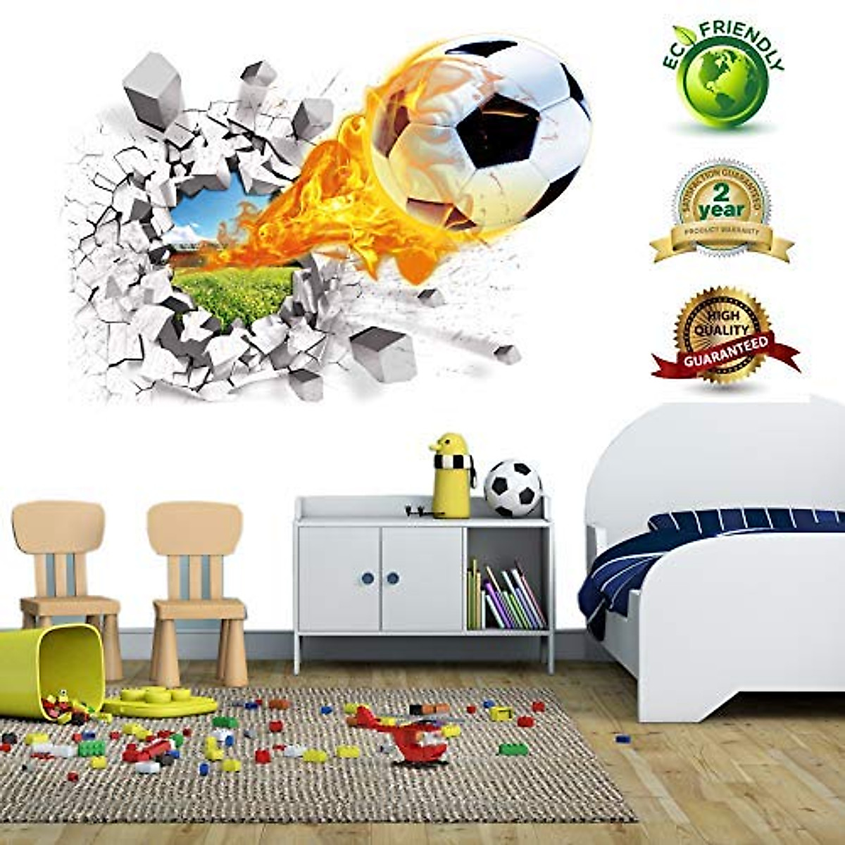 Test-Rite Soccer Wall Decals for Boys Rooms - Multicolor Vinyl Stickers - Modern Sports Wall Decor - Reusable Wall Stickers
