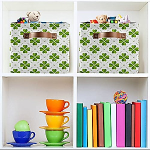 xigua St. Patricks Day Clover Storage Basket, Durable Canvas Organizer With Handles Large Collapsible Storage Bins Boxes for Home Office - 2packs