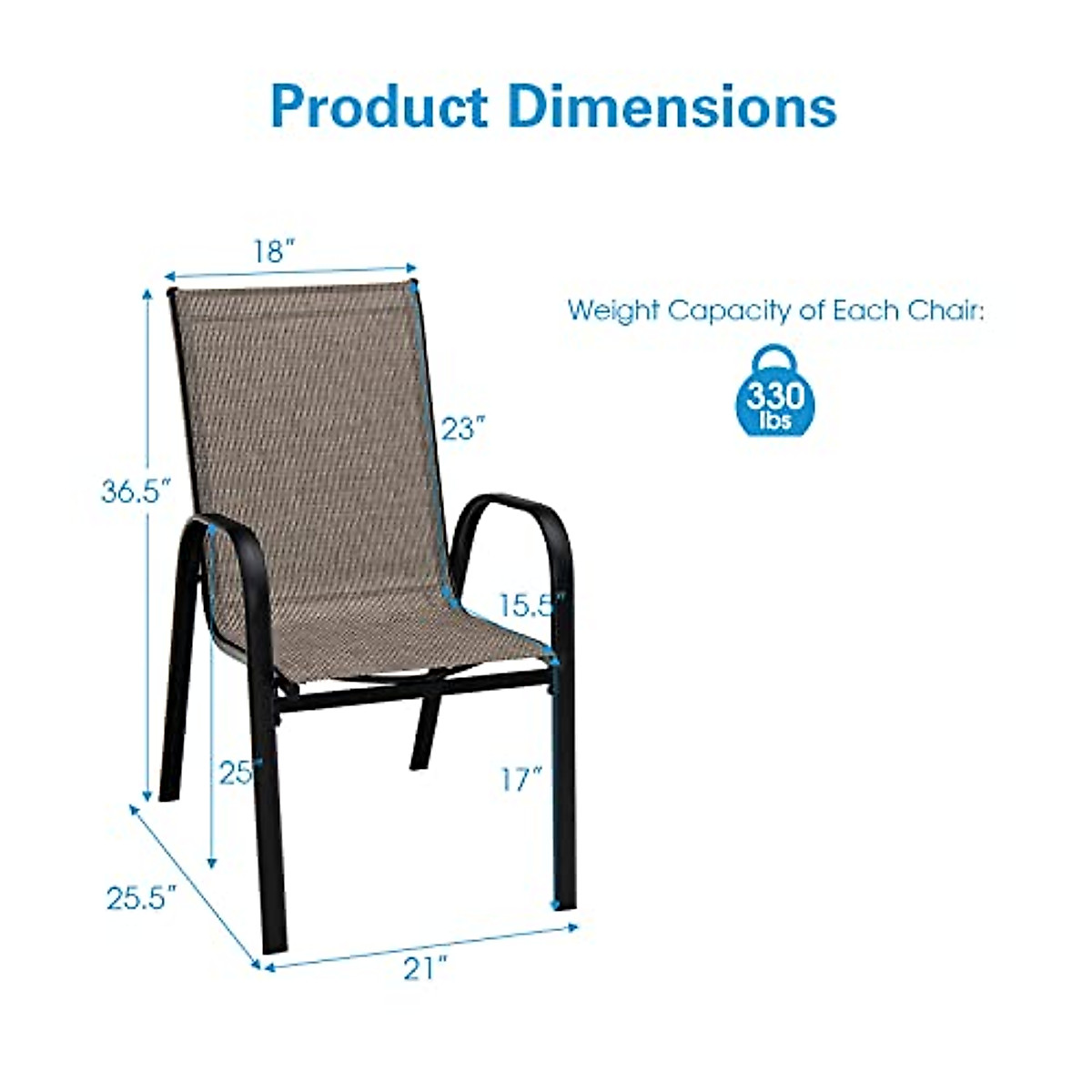 Tangkula 6 Piece Patio Stackable Chairs, Outdoor Dining Chairs with Heavy-Duty Steel Frame, Curved Armrests & Breathable Fabric, Stacking Armchairs for Backyard, Garden, Poolside