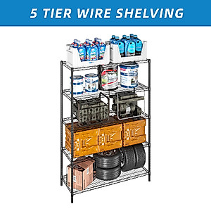 Guan River 5-Shelf Adjustable Metal Shelf Wire Shelving Unit Heavy Duty Storage Rack Display Shelf for Office,Kitchen,Bedroom,Bathroom,Laundry,Pantry Basement,Garage(Black,48" L x 18" W x 72" H)