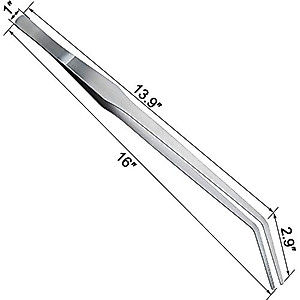 OIIKI 15 inch Curved Aquarium Tweezers, Stainless Steel Polished Tongs Tweezers with Precision Serrated Tips for Garden, Kitchen, Indoor & Outdoor