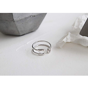 Minimalist Open Band Ring for Women Girls 925 Sterling Silver Expandable Statement Stackable Paperclip Safety Pin Toe Knuckle Eternity Rings Fashion Dainty Cute Mother's Day Jewelry Gift