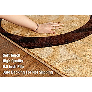 Glory Rugs Area Rug Modern 8x10 Brown Circles Geometry Soft Hand Carved Contemporary Floor Carpet Fluffy Texture for Indoor Living Dining Room and Bedroom Area