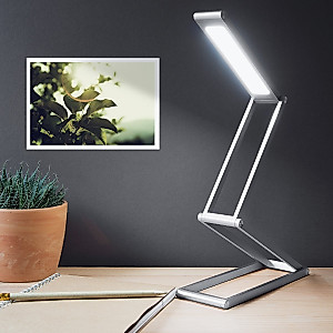 kwmobile Foldable LED Desk Lamp - Folding Portable USB Table Light with 3 Brightness Settings - for Home, Reading, Studying, Work, Travel - Silver